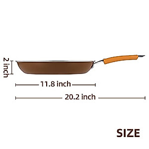 EPPMO Healthy Ceramic Skillet With Stay Cool Silicone Handle, Large Open Fry Pan Without Lid, Brown, 12 Inch