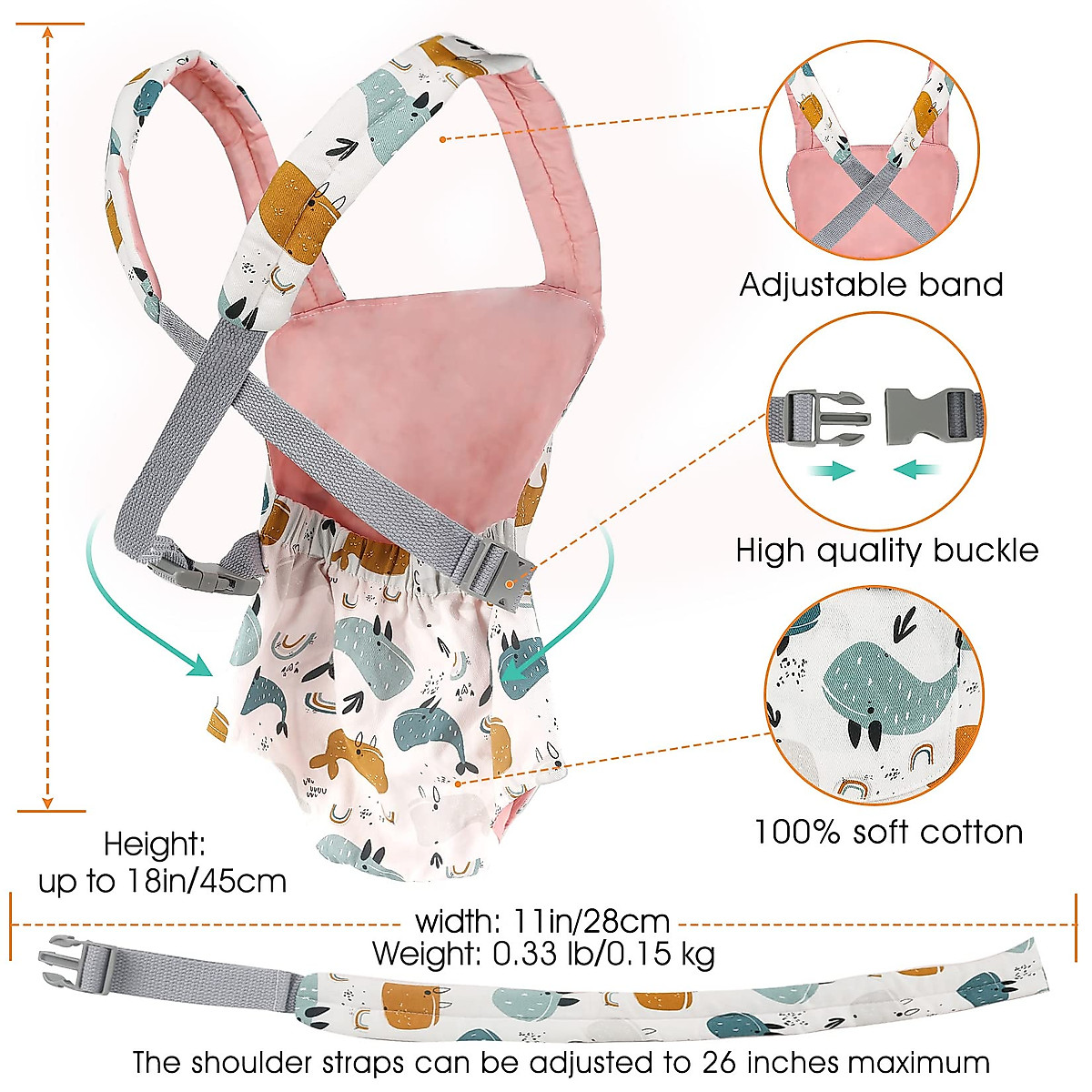 Vollence Baby Doll Carrier Front and Back Backpack Doll Carrier for 14 to 25 inch Dolls