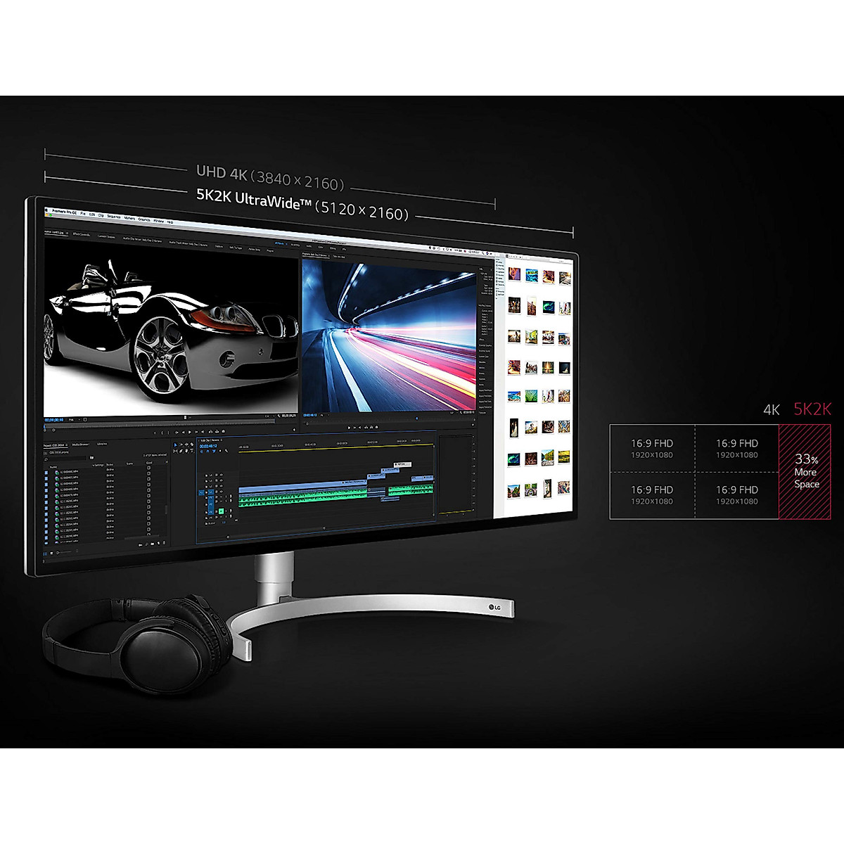 LG 34BK95U-W UltraFine 34" 21:9 5K 2K (5120 x 2160) Nano IPS LED UltraWide Monitor, 600 cd/m² HDR, Thunderbolt 3 / USB Type-C Inputs Black