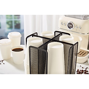 Annova Paper Cup and Lid Holder Plastic Cup Storage Organizer, 360°Rotating Coffee Cup Dispenser with 4 Compartments, Multifunctional Cup Storage Rack for Home, Office, Bar, Coffee Shop (Black)