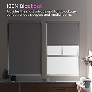 Astomi Motorized Smart Blinds for Windows Rechargeable Automatic Roller Blackout Shades with Remote Control Compatible with Alexa Google Assistant Customized (Fabric-Dark Grey)