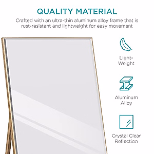 Best Choice Products Large 65x22in Full Length Mirror, Rectangular Hanging & Leaning Floor Mirror for Bedroom, Living Room, Vertical, Horizontal w/High Clarity, Beveled Edges, Anti-Blast Film - Gold