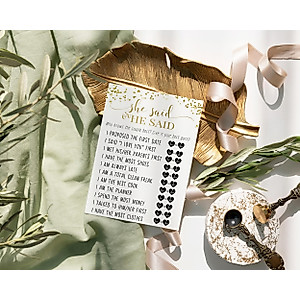 Black and Gold Bridal Shower Game He or She Said – 25 Pack, Couples Wedding Engagement Party Games, Reception Decor and Ideas, Fun Bridal Shower Guest Activities