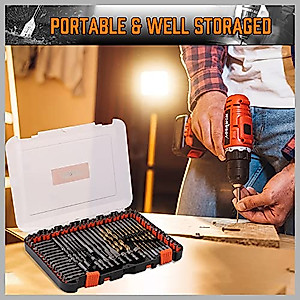 HORUSDY Impact Drill Bit Set, 112-Pieces 1/4" Hex Shank Impact Driver Bits & Screwdriver Bits Set for Screw Driving and Wood Metal Cement Drilling