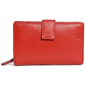 SADDLER Womens Luxurious Leather Bifold RFID Wallet Clutch Zipper Purse| Designer High Capacity Credit Card Holder with Large Zipper Coin Purse for Ladies | Gift Boxed - Red