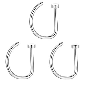 D Shaped Fake Nose Ring Hoops Set, Silver Faux Nose Rings Nose Hoops, Septum Ring for Women