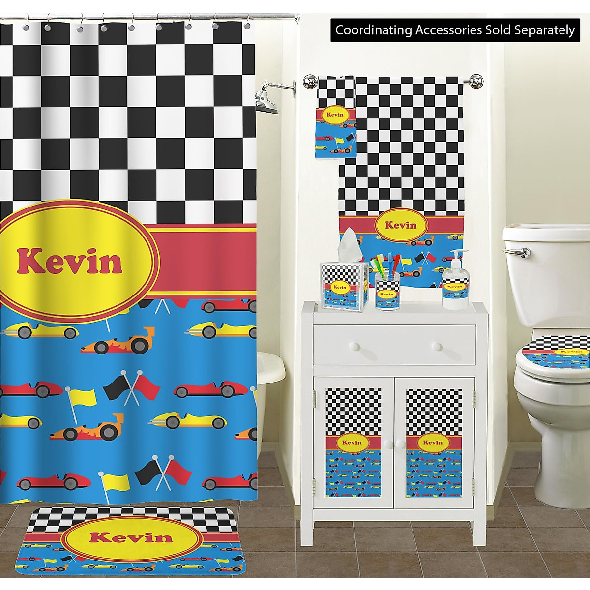 RNK Shops Personalized Racing Car Waste Basket - Double Sided (Black)