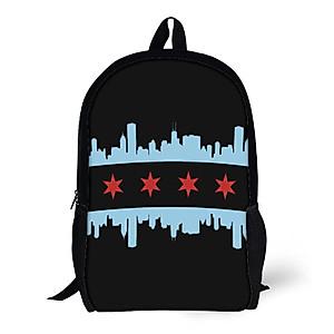 Chicago City Flag Travel Backpack Casual 17 Inch Large Daypack Shoulder Bag with Adjustable Shoulder Straps