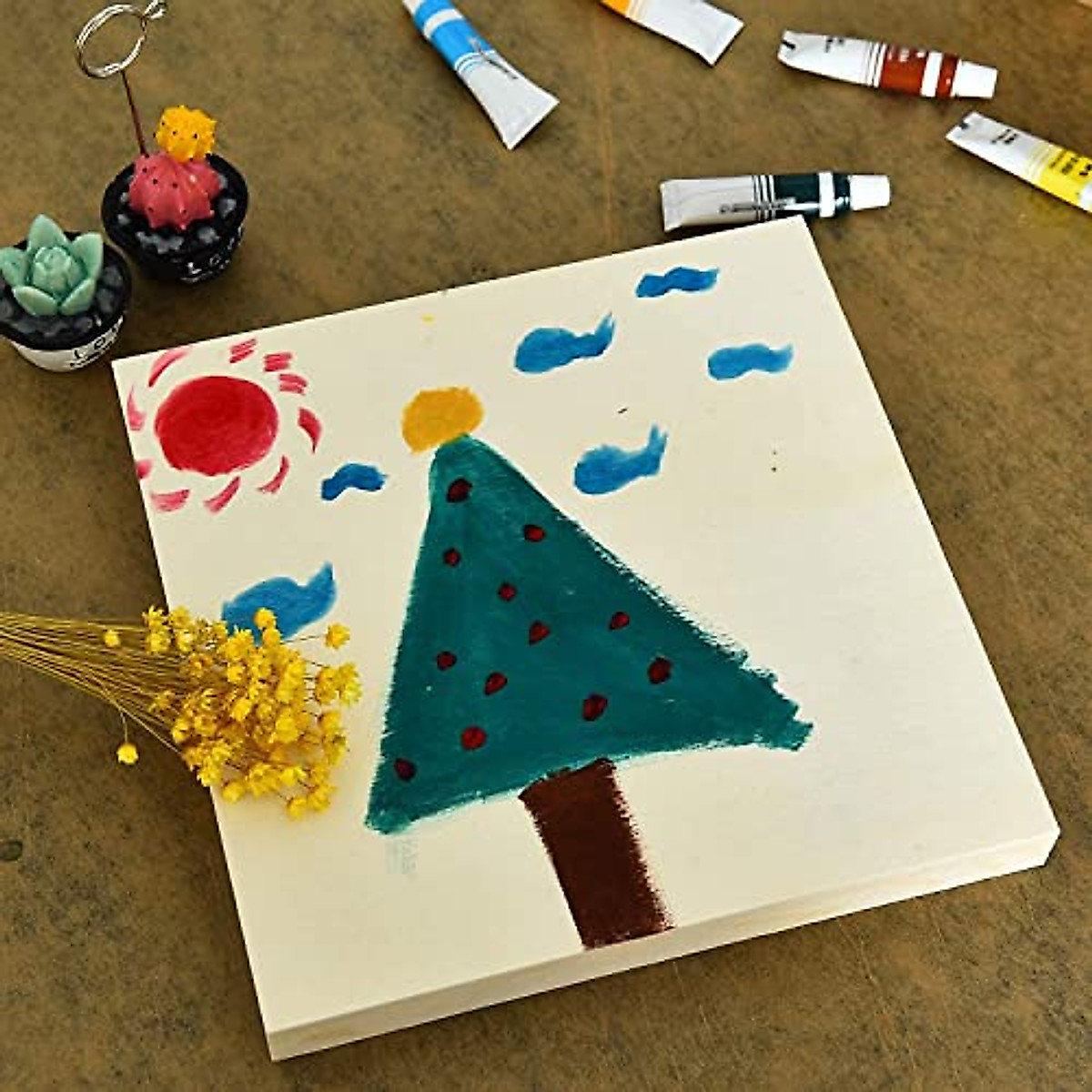 YoleShy 6 Pcs 8'' x 8'' Unfinished Wood Cradled Painting Panel Boards for Arts & Craft - Wooden Canvas Panels