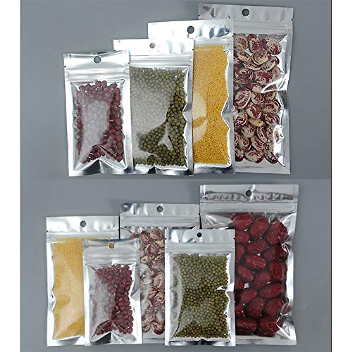 Mylar Bags, Sample Bags, 50Pcs Reusable Ziplock Bags, Sealable Heat Seal Bags, Aluminum Foil Packets for Bulk Food Storage Lock Plastic Bag Reclosable Pouch Zipper Lock Packaging Silver Mylar Bags