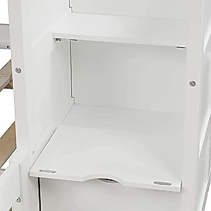 STP-Y Twin Over Full/Twin Stairway Bunk Bed with Storage Shelves and Drawers Wood Convertible Bottom Bed Bedroom Furniture for Adults, No Spring Box Needed,White (Color : White)