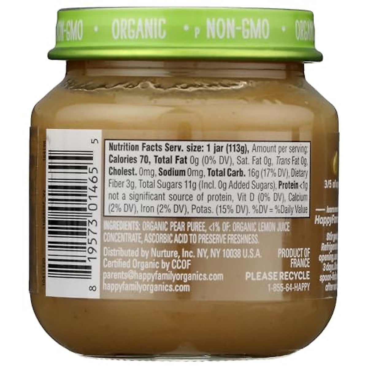 HAPPY BABY Organic Stage 1 Pears, 4 OZ