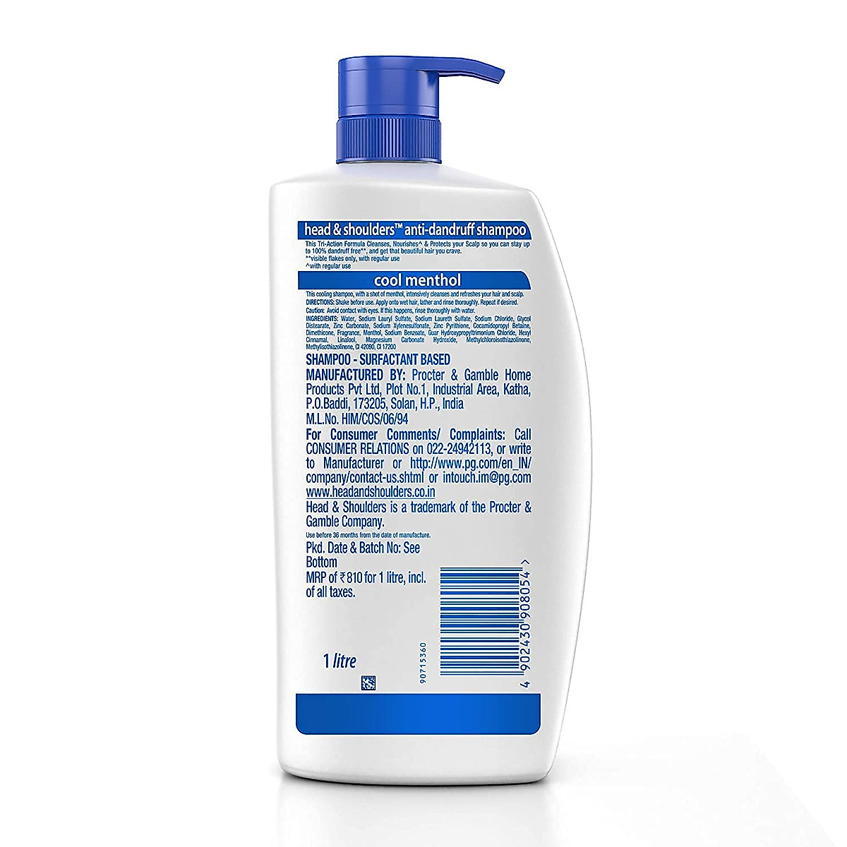 Head & Shoulders Anti-Dandruff Shampoo (Cool Menthol and Energizes Scalp) - 1L