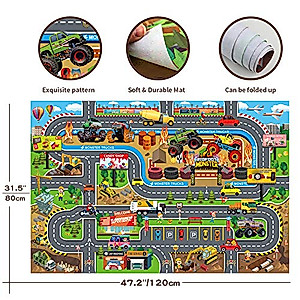 Oriate Monster Trucks Playset for Boys, Include 6 Pack Chaos Diecast Monster Toy Vehicle Truck w/ 47"x 31" Activity Play Mat, Kids Mini Car Set for Kids Gifts Style2