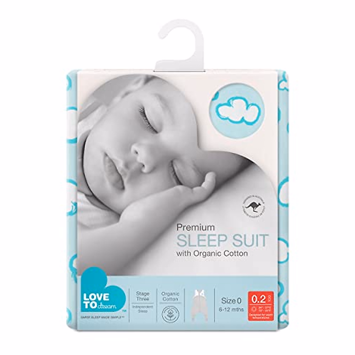 Love to Dream Lite Organic Baby Sleep Suit (12-24 Mo), Super Soft Temp Regulating Sleeping Suit, 0.2TOG Lightweight Wearable Blanket, Turquoise