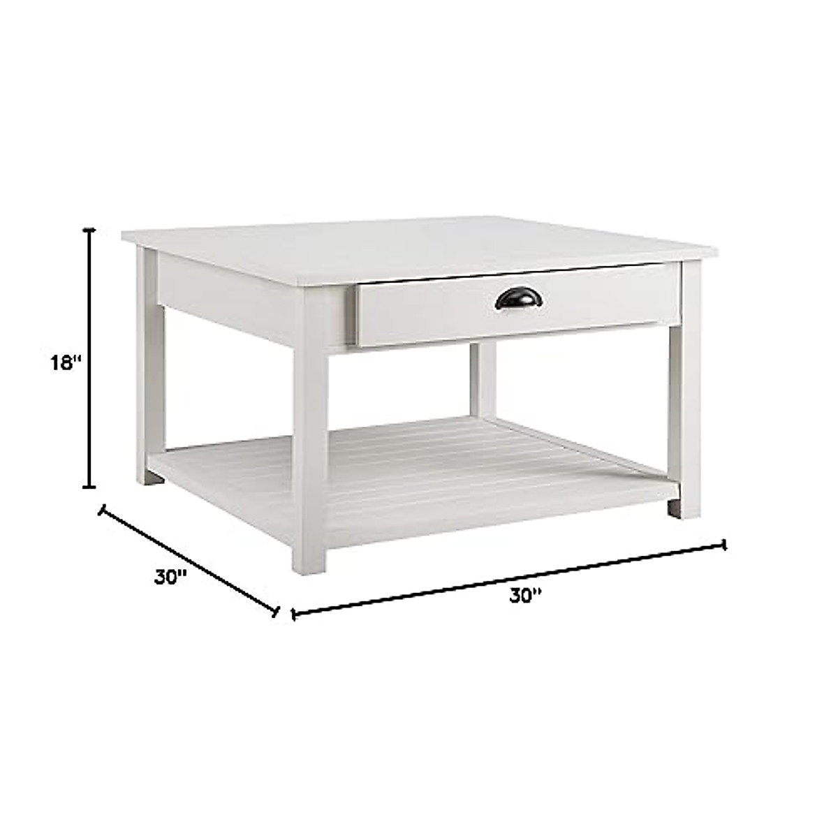 Walker Edison Modern Country Square Coffee Table Living Room Accent Ottoman Storage Shelf, 30 Inch, Brushed White