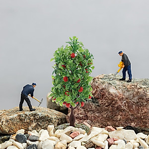 Beavorty 2pcs Model Trees with Bases Miniature Trees Model Garden Train Scenery Flower Trees Fake Architecture Trees Artificial Apple Trees for DIY Crafts Building Model Small Trees Model