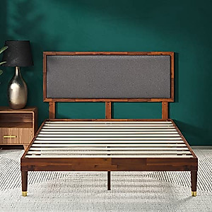 ZINUS Raymond Wood Platform Bed Frame with Adjustable Upholstered Headboard / Solid Wood Foundation / Wood Slat Support / No Box Spring Needed / Easy Assembly, King