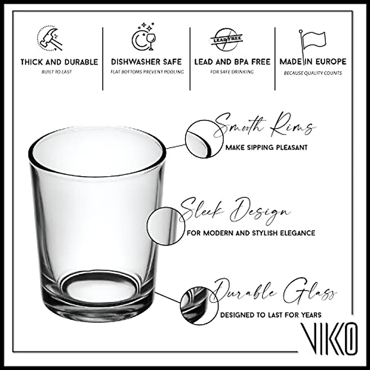 Vikko 5 Ounce Small Juice Glasses, Heavy Base Glassware, Mini Cups for Drinking Orange Juice, Water, Kids Glass Drinking Glasses for Tasting, 5 oz Juice Glass, Set of 6 Clear Glass Tumblers