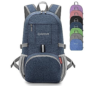 ZOMAKE Lightweight Packable Backpack 25L - Small Foldable Hiking Daypack for Travel - Tear Resistant Day pack for Women Men Camping Outdoor Sports(Navy Blue)