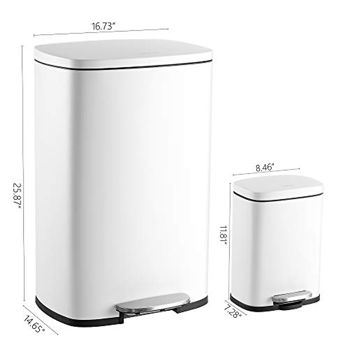 happimess HPM1006C Connor Rectangular Trash Can with Soft-Close Lid and Free Mini Trash Can, Modern Fingerprint Proof for Home, Kitchen, Office, Large:12.98 Gallon Small:1.3 Gallon, White