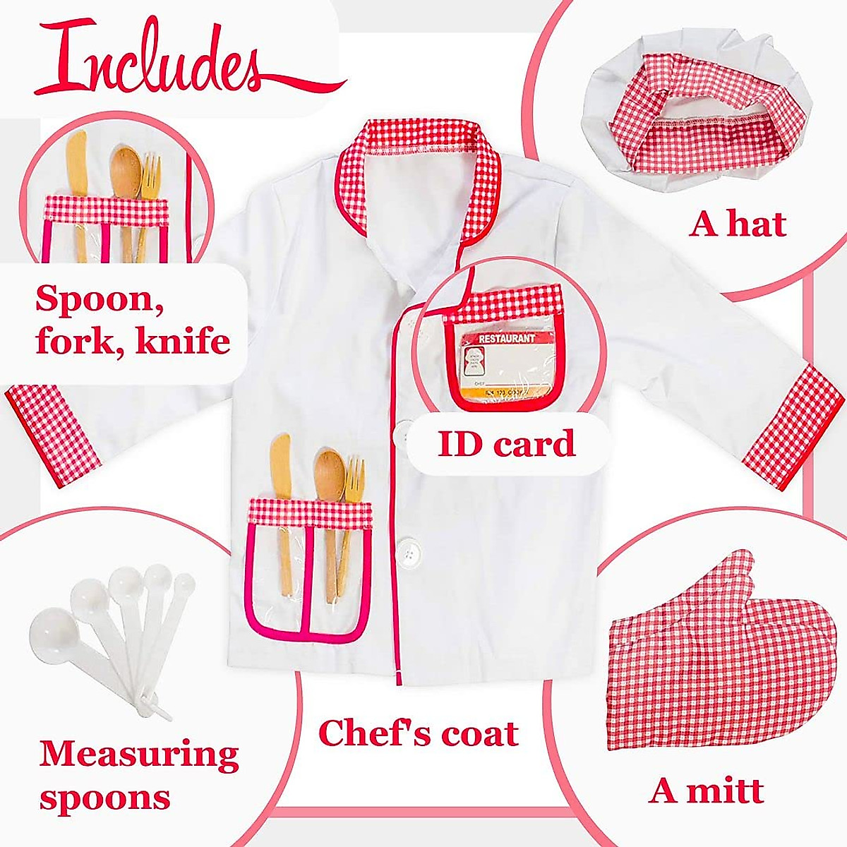 Chef Costume for Kids, Children's Chef's Coat Outfit, Career Costume for Kids, Toddler Dress Up Set for Pretend Play - Chef Accessories for Boys and Girls