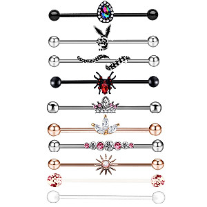 TIANCI FBYJS 10 pcs Surgical Steel 14G Industrial Barbell Earring Cartilage Piercing Jewelry 38mm 1&1/2 Inch Stainless Steel Industrial Piercing Bar