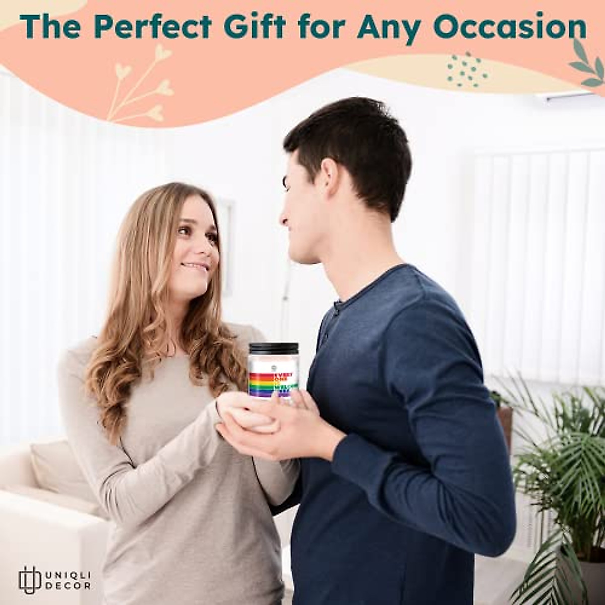 Everyone Is Welcome Here LGBTQ Candle - Diversity Decorations Honey & Orange Blossom Scented Candle, LGBTQ Merch, Gay Pride Candles for Men Women Gay Lesbian, Birthday Rainbow Candles, Unique Gifts