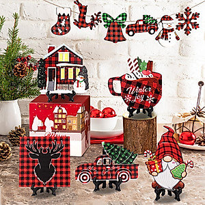 Lucomb 19 Pcs Christmas Tiered Tray Decor Set, Brown Wooden Signs, Farmhouse Rustic Decor, Indoor Kitchen Table Decorations