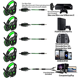 Headsets for Xbox One, PS4, PC, Nintendo Switch, Mac, Gaming Headset with Stereo Surround Sound, Over Ear Gaming Headphones with Noise Canceling Mic, LED Light (Headsets for Xbox/Green)