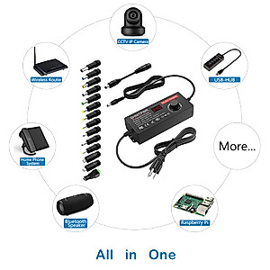 SHNITPWR Universal Power Supply Adjustable DC 24V 12V 9V 14V 19V 30V 36V AC Adapter Multi-Voltage 9V ~ 36V 3A 108W DC Power Adapter 100V~240V AC to DC Variable Power Converter 14 Tips 5.5x2.5mm