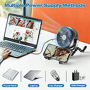 ABSKRYO Portable Stroller Fan 12000mAh Battery Operated Fan Used As Power Bank Charger Clip on Fan with Flexible Tripod Personal Small Handheld Desk Baby Car Seat Fans for Stroller Bed Camping Beach
