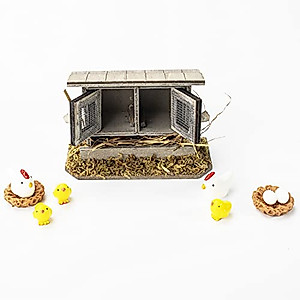 Hiawbon Miniature Retro Wooden Chicken Coop Mini Family Chicken,Hen,Chick,Egg,Chicken Nest Ornament Micro Landscape Fairy Garden Decor