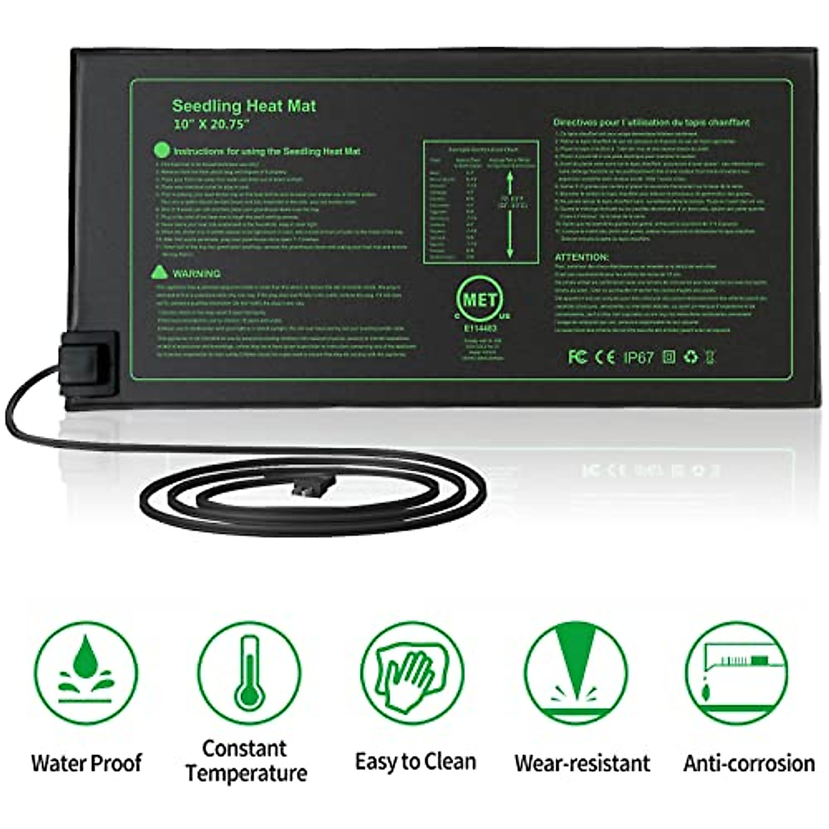 NAMOTEK 2 Pack Seedling Heat Mat, Durable Waterproof Seed Germination Heating Mat, Warm Hydroponic Plant Heating Pad