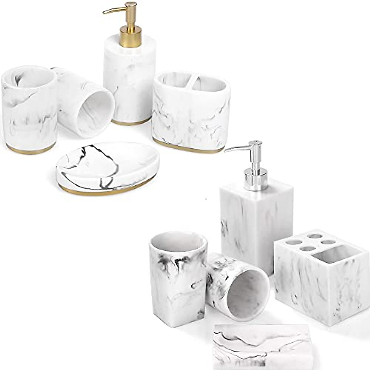 Set of 2, Bathroom Accessories Set，Marble Look Bathroom Sets for Counter Top Restroom Apartment Decor Stuff, Imitated Resin Kits, Gift for Women and Men