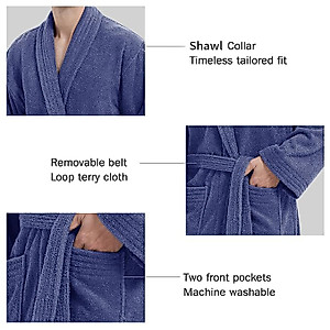 Ramesses Bathrobe Mens,Premium Thick Terry Cloth Bathrobe,Towel Bath robe Long–Staple Combed Men's Cotton Robe(Navy)