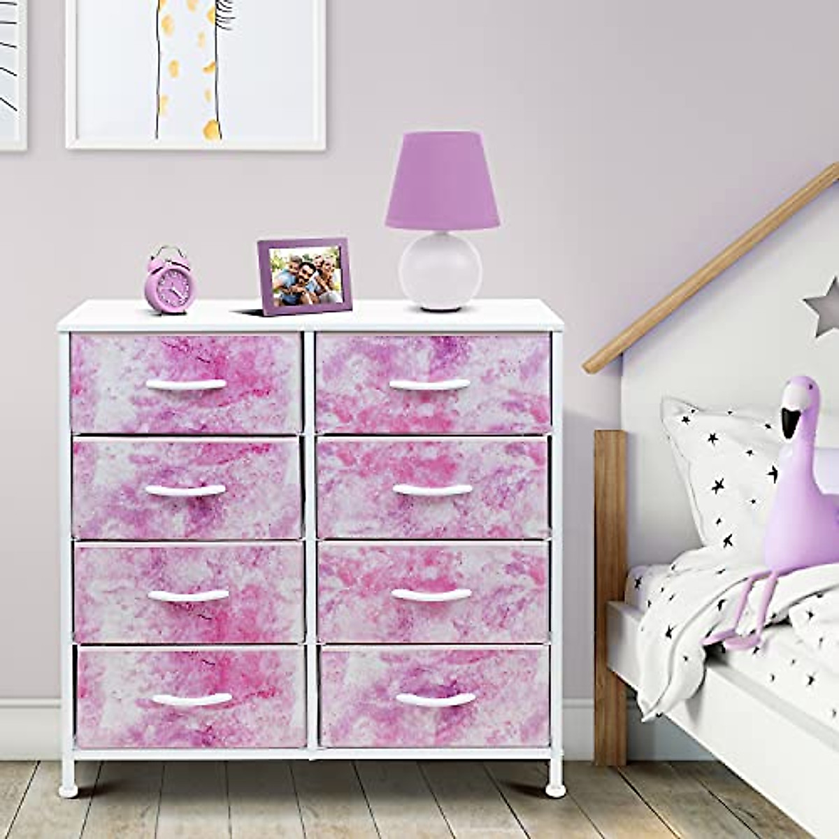 Sorbus Dresser with 8 Drawers - Furniture Storage Chest Tower Unit for Bedroom, Hallway, Closet, Office Organization - Steel Frame, Wood Top, Easy Pull Fabric Bins (8-Drawer, Pink)