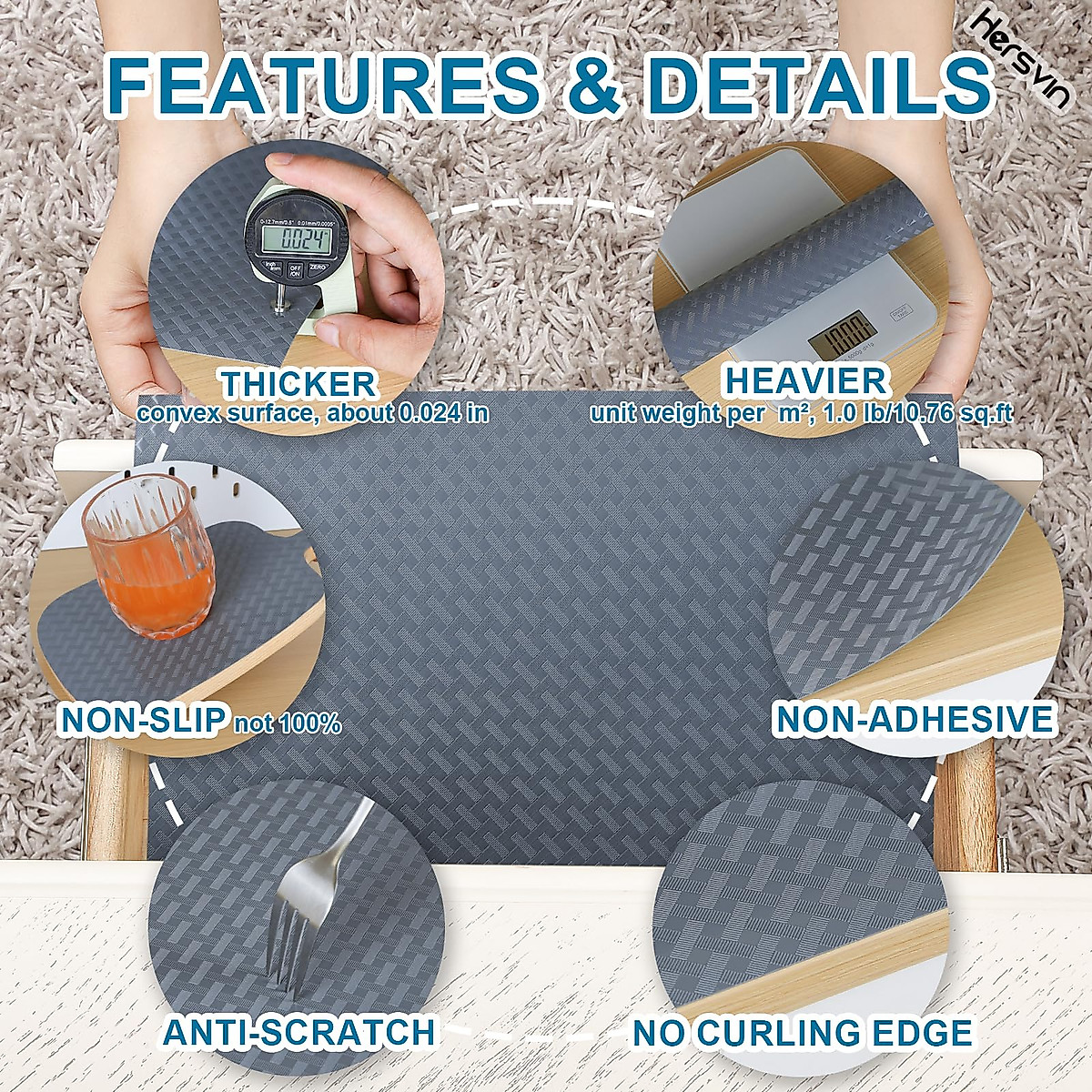 Hersvin Shelf Liners 24 in x 20 ft EVA Drawer Mats, Non-Adhesive Cupboard Pad, Kitchen Cabinet Lining Fridge Cushion (Gray/Crossed Stripe, 61x610cm)