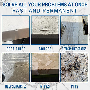 Quartz Countertop Chip Repair Kit(White), Traceless & Quickly Repair Edge Chip, Crack and Hole, Quartz Countertop Repair Kit for Quartz, Marble, Granite, Porcelain and Other Stone Surfaces, 59ml