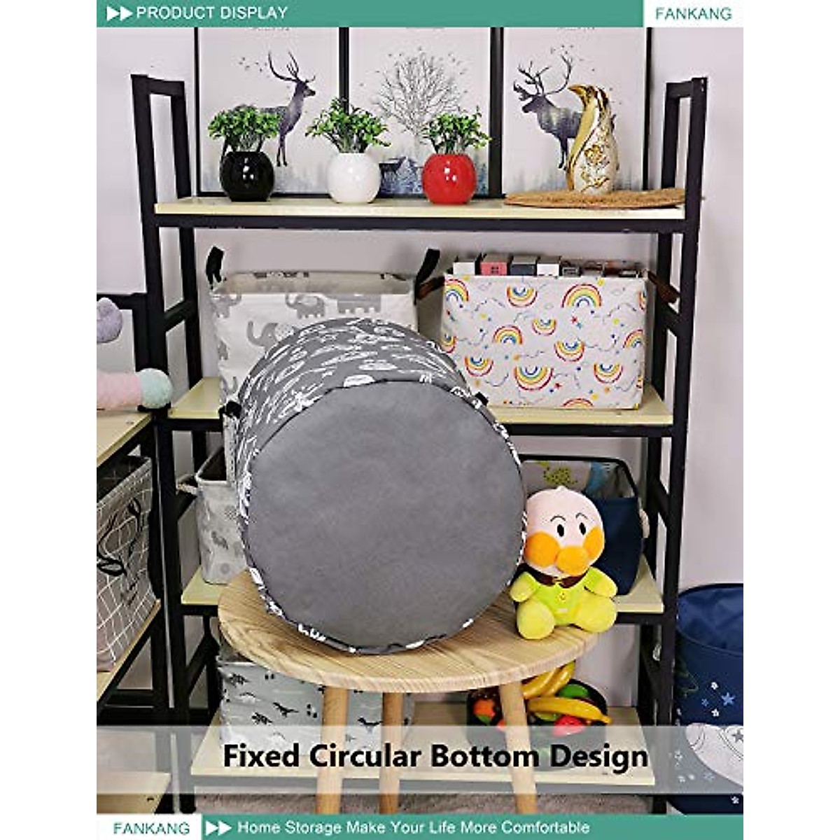 FANKANG Storage Basket, Nursery Hamper Canvas Laundry Basket Foldable with Waterproof PE Coating Large Storage Baskets for Kids Boys and Girls, Office, Bedroom, Clothes,Toys（Space Planet）