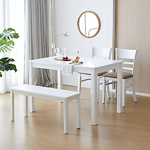 Livinia Cabin 37.4" Wooden Dining Bench/Small Modern Farmhouse Malaysian Oak Wood Bench (White)