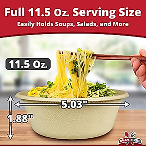 Leak-Proof, Compostable 11.5 oz Disposable Bowls 50 Pk. Sturdy, Eco Friendly, Microwave Safe Sugarcane Containers for Dinner or Dessert. Small Serving Bowl for Hot Soup, Salad, Snacks