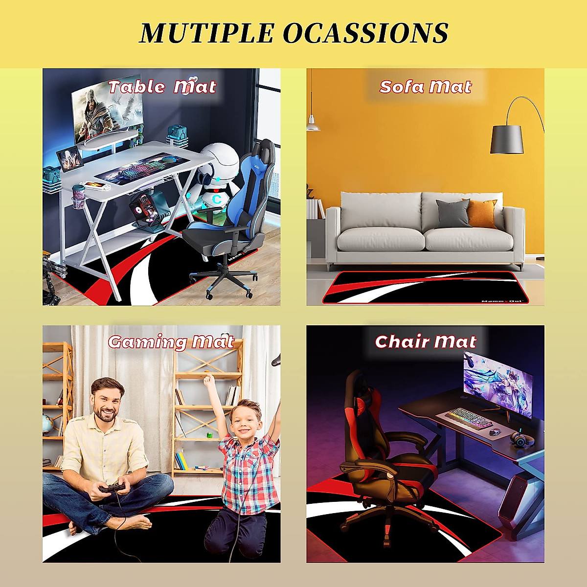 MammyGol Chair Mat for Hardwood Floor, 36"x47" Gaming Chair Mat for Hard Floors, Office Computer Desk Chair Mat Anti-Slip Floor Protector, Easy to Clean, Red