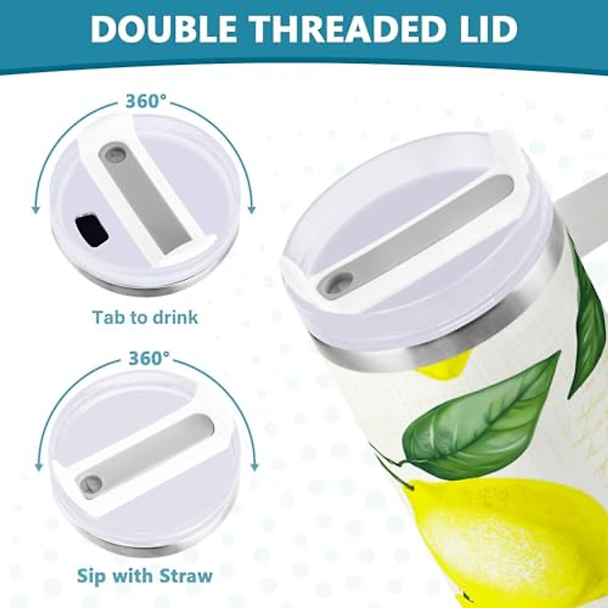 RPLIFE Juicy Lemons Butterfly White Stainless Steel Cup, Insulated Cup with Straw, Coffee Tumbler for Women