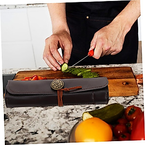 OUNONA 1PC Leather Chef Knife Roll Bag Holds,Utensil Holder Storage Bag Pockets Durable Knife Carrier Knife Roll Pouch Organizer