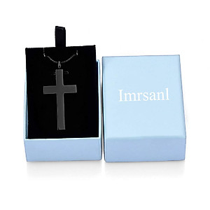 Imrsanl Crystal Cross Necklace for Ashes - Stainless Steel Keepsake Cremation Jewelry - Religious Cross Memorial Urn Necklace for Pet Human Ashes Pendant (Black)
