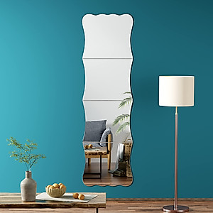 Doeean Wavy Full Length Shatterproof Acrylic Wall Mirror Tiles 47" x 14"(4 Pcs 12"x14"), Non-Glass Safety Body Mirror for Baby Kids Playroom, Frameless Dorm Door Gym