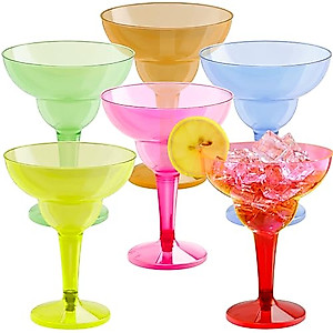 JOYIN 48PCS Plastic Margarita Glasses Cups, 12 oz Neon Disposable Cocktail Cups, Frozen Drink Cups for Cinco De Mayo Fiesta Decoration, Mexican Theme Party Supplies