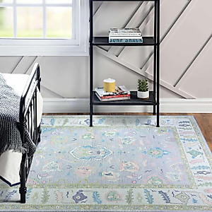 Modern Oushak Rug, Vintage Turkish Lavender Oriental Antique Inspired Washable Area Rugs, Luxury Living & Dining Room Lounge Bedroom Nursery 7'5 x 9'9