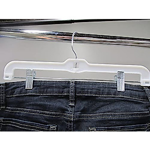 NAHANCO 1602RC Plastic Skirt/Pant Hanger with Short Metal Swivel Hook and Pinch Clips, Jumbo Weight, 14", White (Pack of 100)